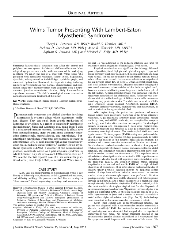 (PDF) Wilms Tumor Presenting With Lambert-Eaton Myasthenic Syndrome
