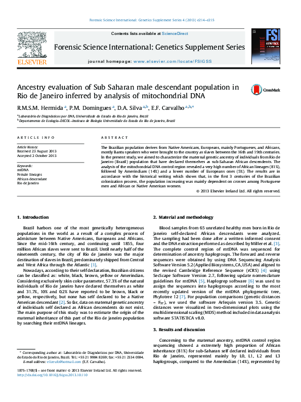 (PDF) Ancestry evaluation of Sub Saharan male descendant population in ...