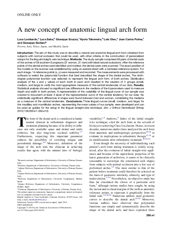 (PDF) A new concept of anatomic lingual arch form