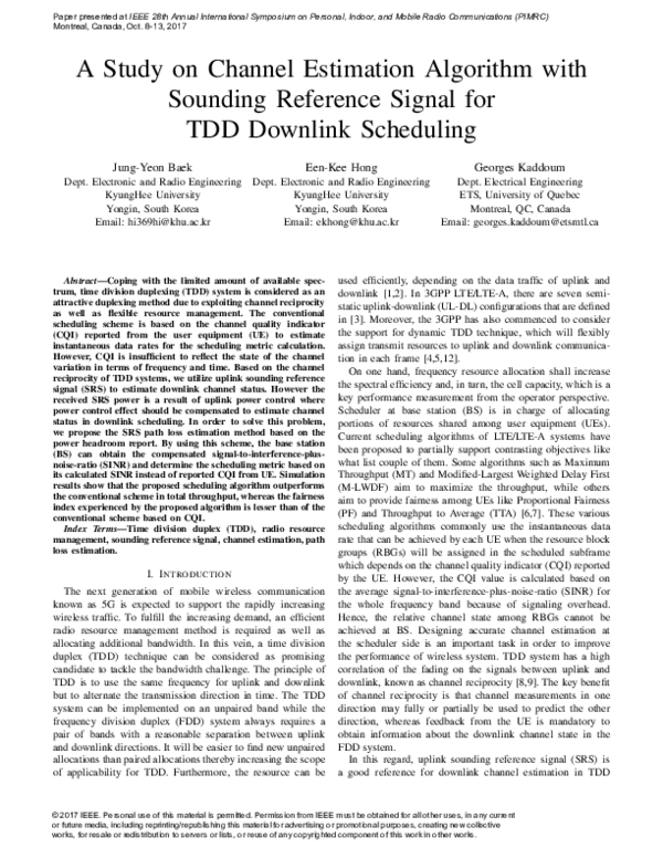 (PDF) A study on channel estimation algorithm with sounding reference ...