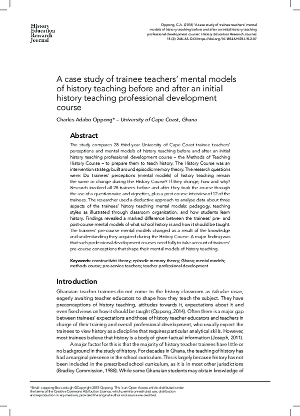(PDF) A case study of trainee teachers' mental models of history ...