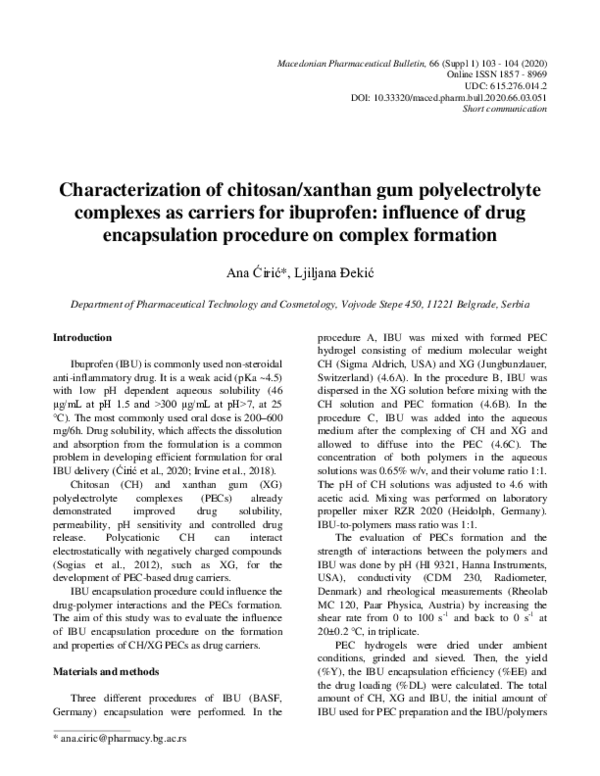 (PDF) Characterization of chitosan/xanthan gum polyelectrolyte ...