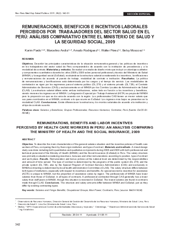 (PDF) Remuneraciones, beneficios e incentivos laborales percibidos por trabajadores del sector ...