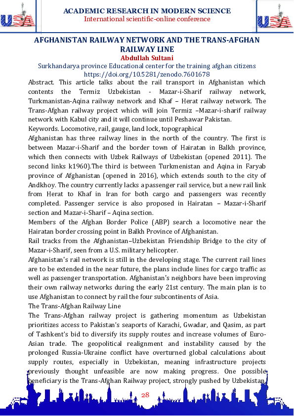 (PDF) Afghanistan Railway Network and the Trans-Afghan Railway Line