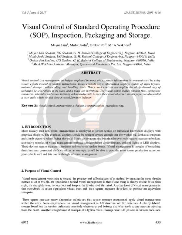 (PDF) Visual Control of Standard Operating Procedure (SOP), Inspection ...