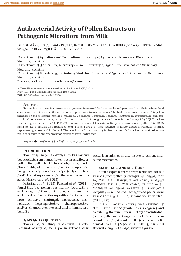 (PDF) Antibacterial Activity of Pollen Extracts on Pathogenic ...