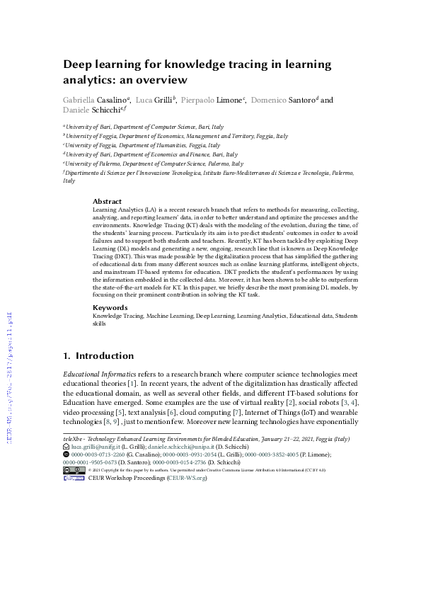 (PDF) Deep learning for knowledge tracing in learning analytics: an overview