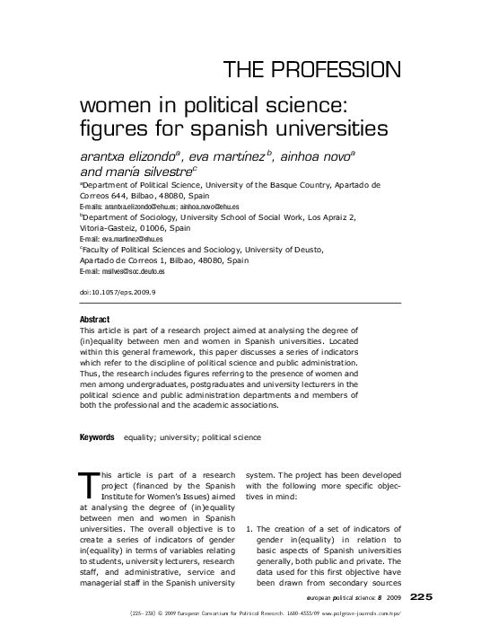 (PDF) Women in Political Science: Figures for Spanish Universities