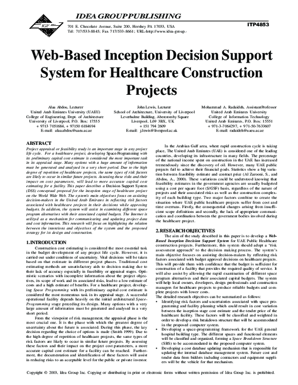 (PDF) Web-Based Inception Decision Support System for Healthcare ...