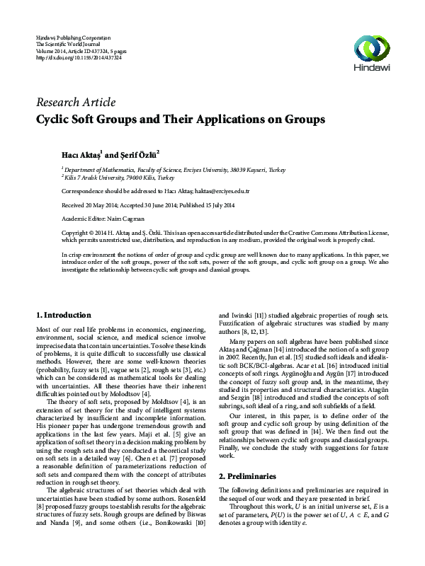 (PDF) Cyclic Soft Groups and Their Applications on Groups