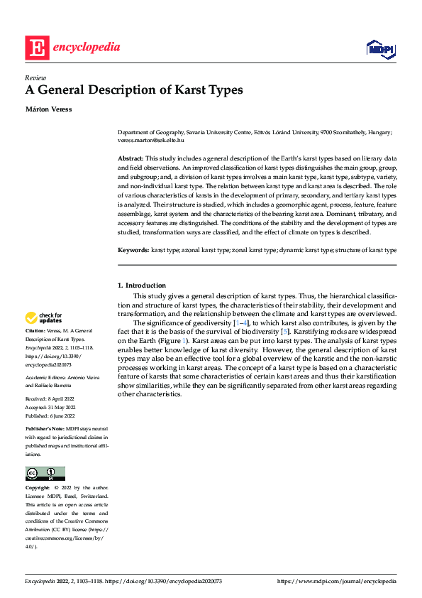 (PDF) A General Description of Karst Types