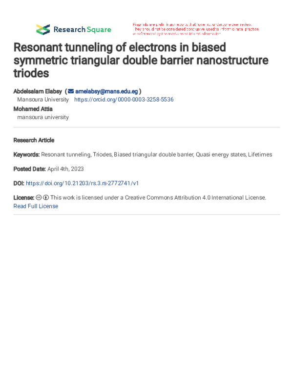 (PDF) Resonant tunneling of electrons in biased symmetric triangular ...