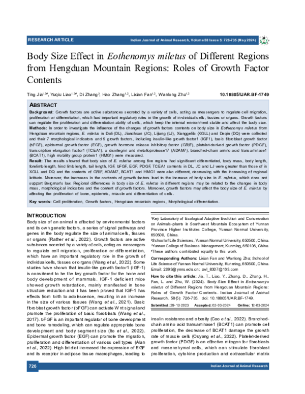 (PDF) Body Size Effect in Eothenomys miletus of Different Regions from ...