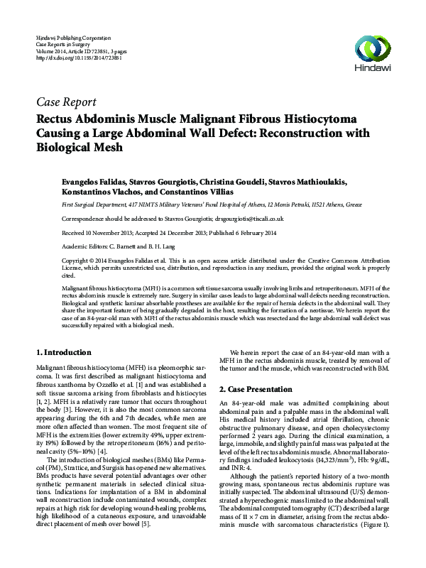 (PDF) Rectus Abdominis Muscle Malignant Fibrous Histiocytoma Causing a ...