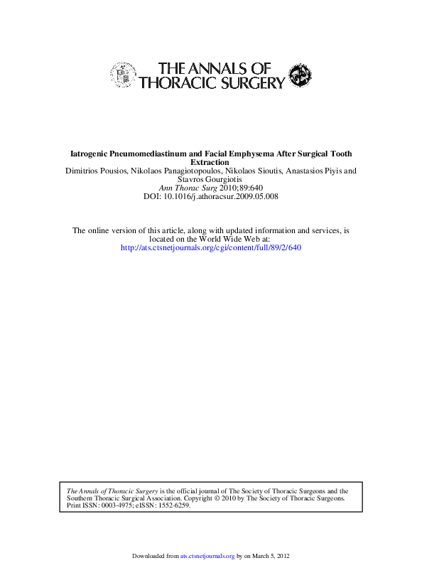 (PDF) Iatrogenic Pneumomediastinum and Facial Emphysema After Surgical ...