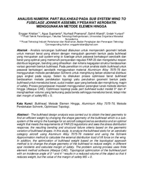 (PDF) Analisis Numerik Part Bulkhead Pada Sub System Wing To Fuselage ...