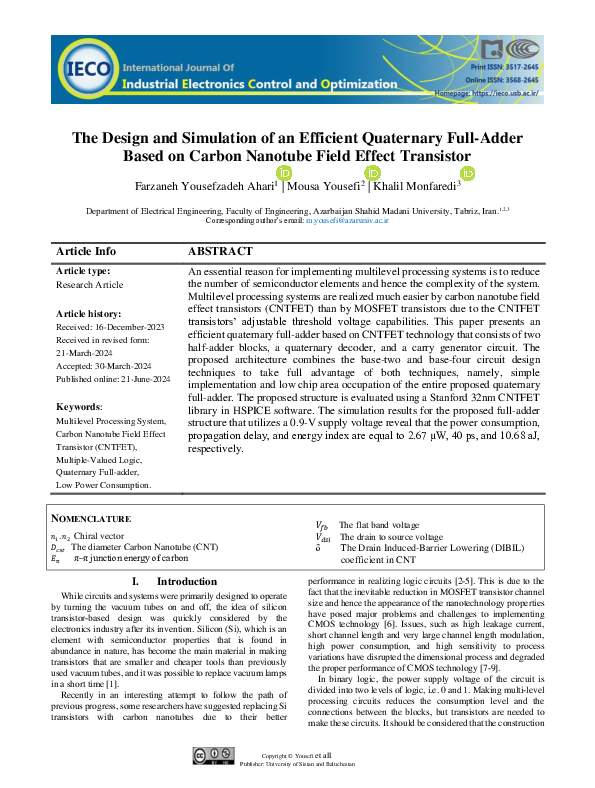 (PDF) The Design and Simulation of an Efficient Quaternary Full-Adder ...