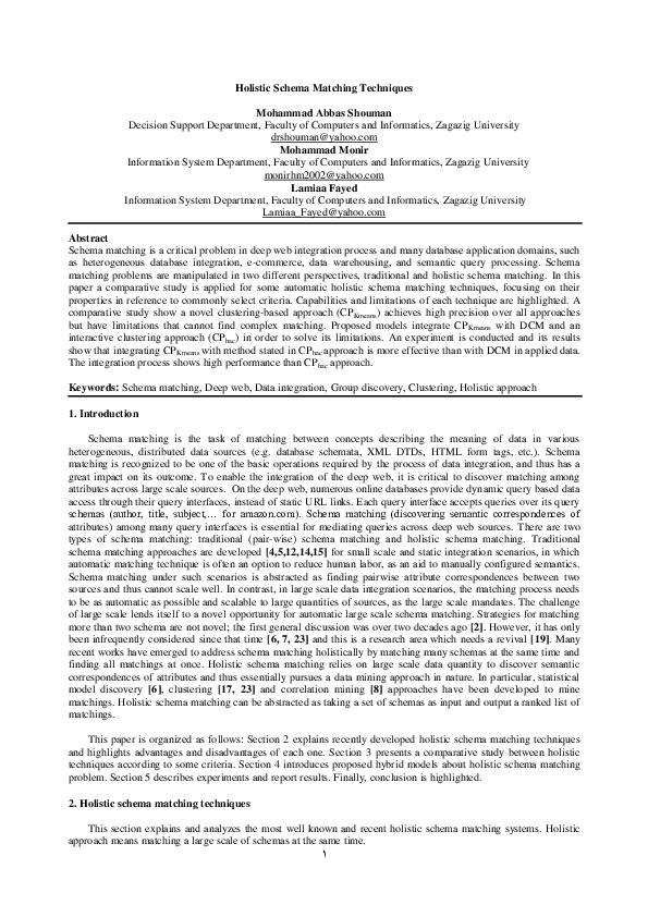Pdf Holistic Schema Matching Techniques 