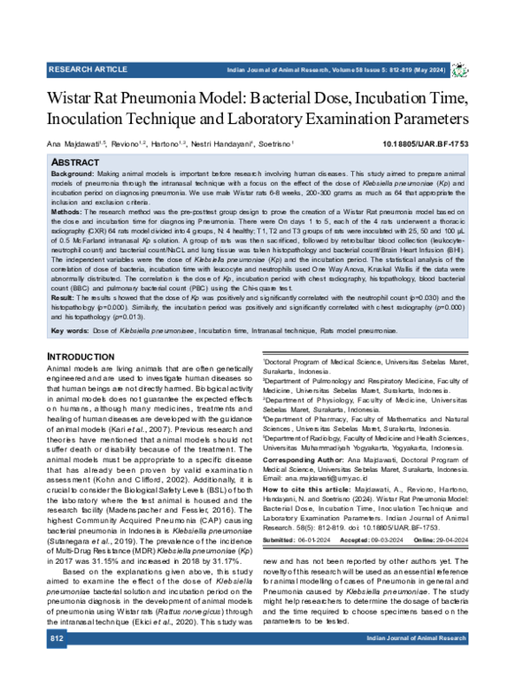 (PDF) Wistar Rat Pneumonia Model: Bacterial Dose, Incubation Time ...