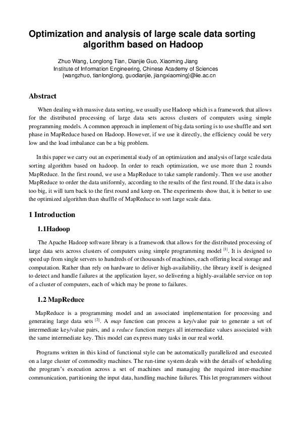 (PDF) Optimization and analysis of large scale data sorting algorithm based on Hadoop