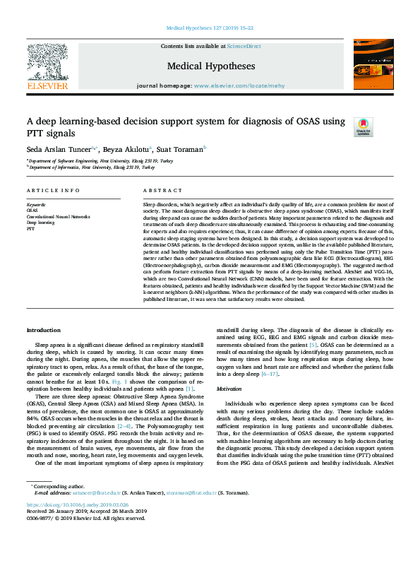 (PDF) A deep learning-based decision support system for diagnosis of OSAS using PTT signals
