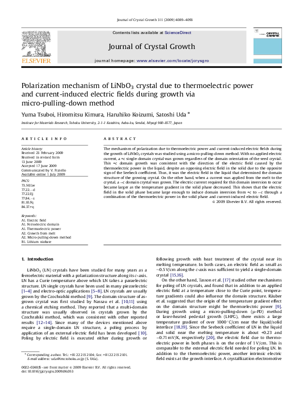 (PDF) Polarization mechanism of LiNbO3 crystal due to thermoelectric ...