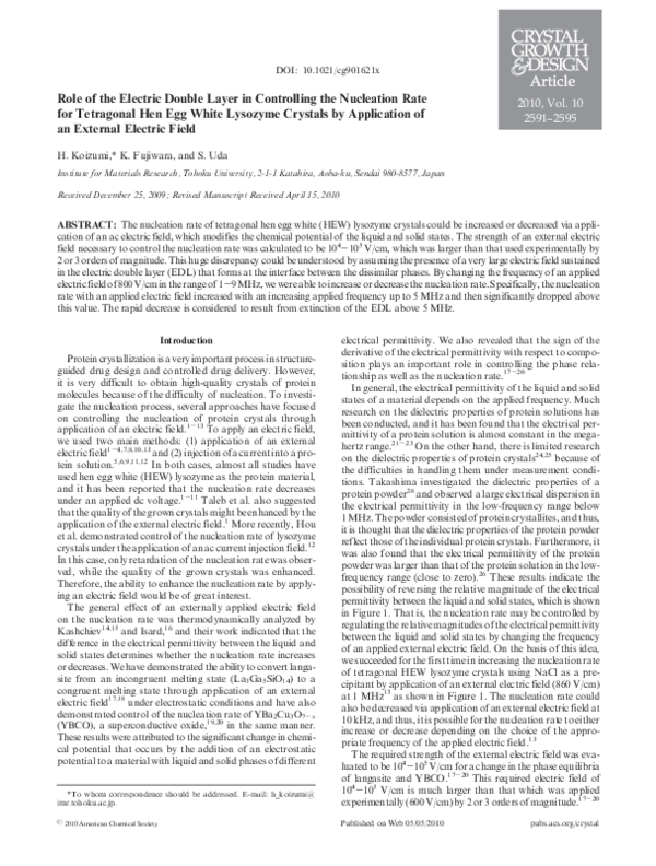 (PDF) Role of the Electric Double Layer in Controlling the Nucleation Rate for Tetragonal Hen ...