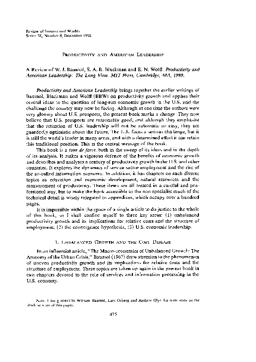 (PDF) Productivity and American Leadership