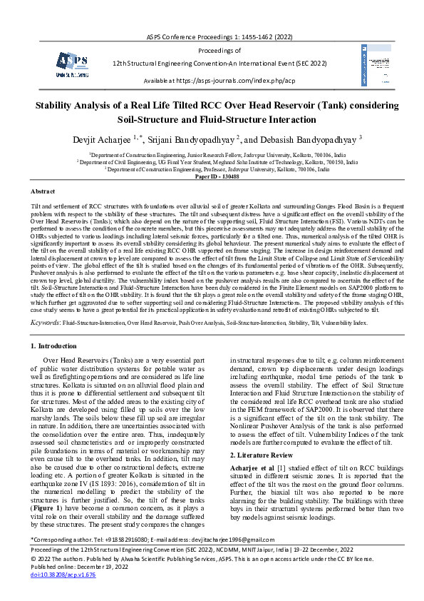 (PDF) Stability Analysis of a Real Life Tilted RCC Over Head Reservoir (Tank) considering Soil ...