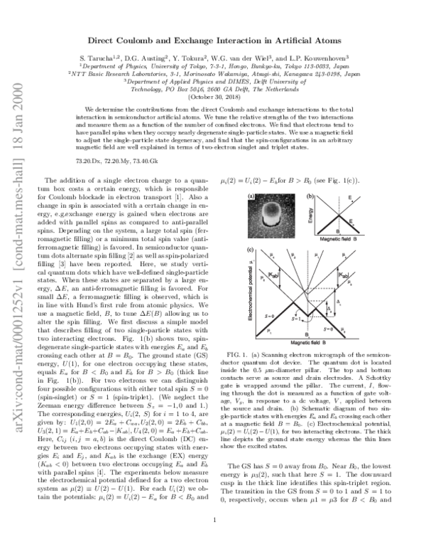 (PDF) Direct Coulomb and Exchange Interaction in Artificial Atoms
