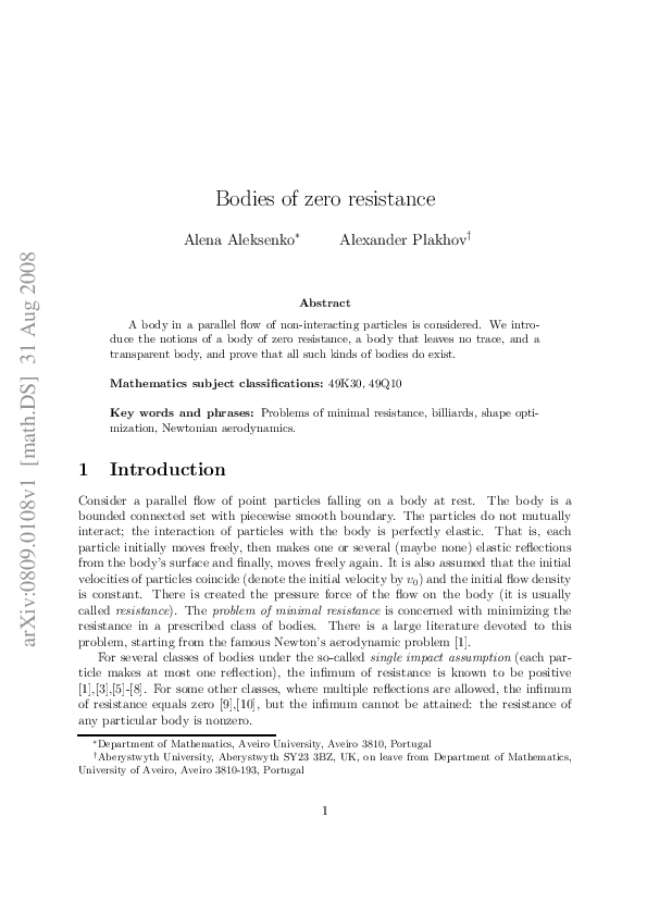 (PDF) Bodies of zero resistance