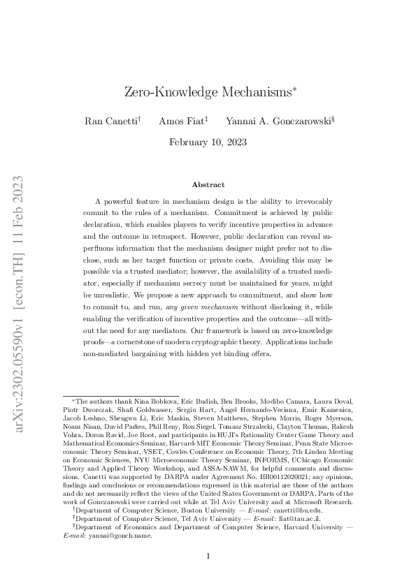 (PDF) Zero-Knowledge Mechanisms