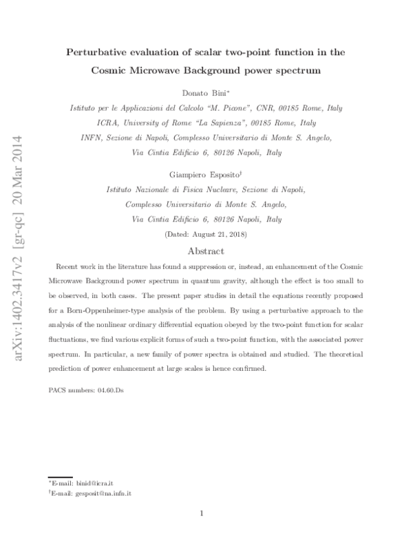 (PDF) Perturbative evaluation of the scalar two-point function in the ...