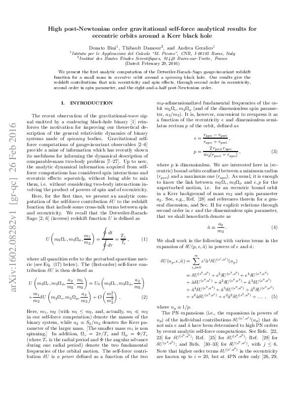 Pdf High Post Newtonian Order Gravitational Self Force Analytical Results For Eccentric