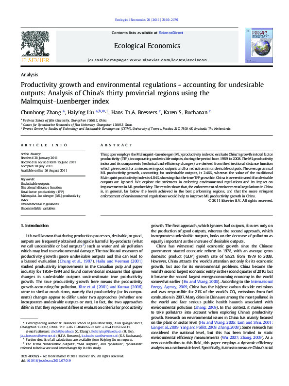 (PDF) Productivity growth and environmental regulations - accounting ...