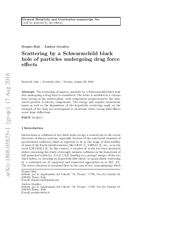 (PDF) Scattering by a Schwarzschild black hole of particles undergoing ...