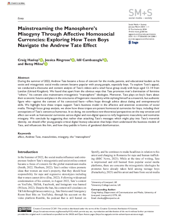 (PDF) Mainstreaming the Manosphere's Misogyny Through Affective ...