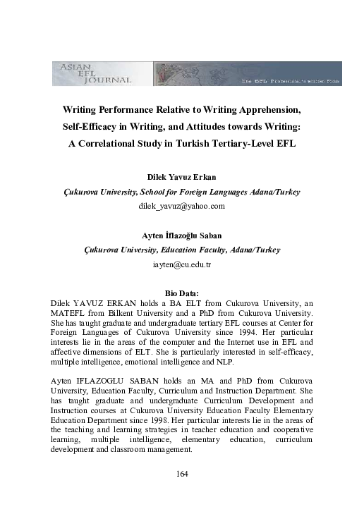 (PDF) Writing Performance Relative to Writing Apprehension, Self ...