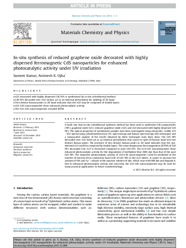 (PDF) In-situ synthesis of reduced graphene oxide decorated with highly dispersed ferromagnetic ...