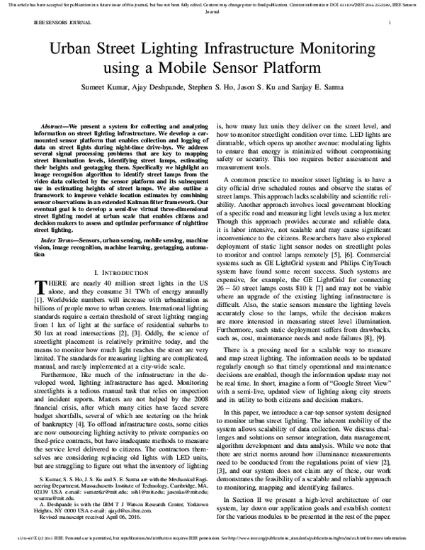 (PDF) Urban Street Lighting Infrastructure Monitoring Using a Mobile ...