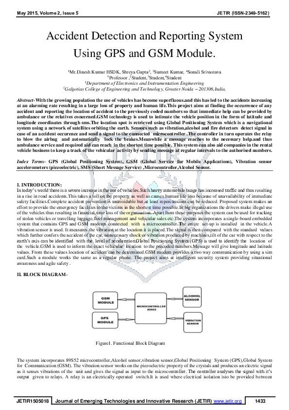 (PDF) Vehicle Accident Detection and reporting system using GPS and GSM ...