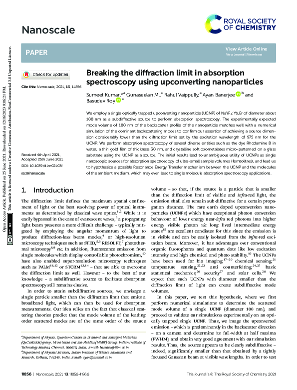 (PDF) Breaking the diffraction limit in absorption spectroscopy using upconverting nanoparticles