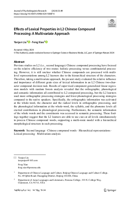 (PDF) Effects of Lexical Properties in L2 Chinese Compound Processing: A Multivariate Approach