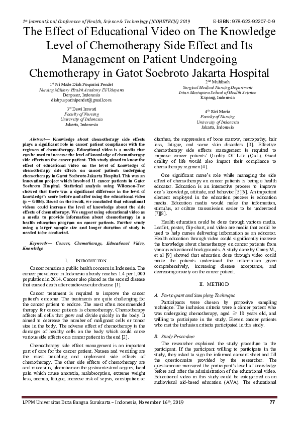 (PDF) The Effect of Educational Video on The Knowledge Level of Chemotherapy Side Effect and Its ...