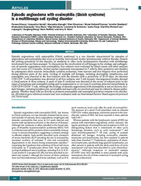 (PDF) Episodic angioedema with eosinophilia (Gleich syndrome) is a ...