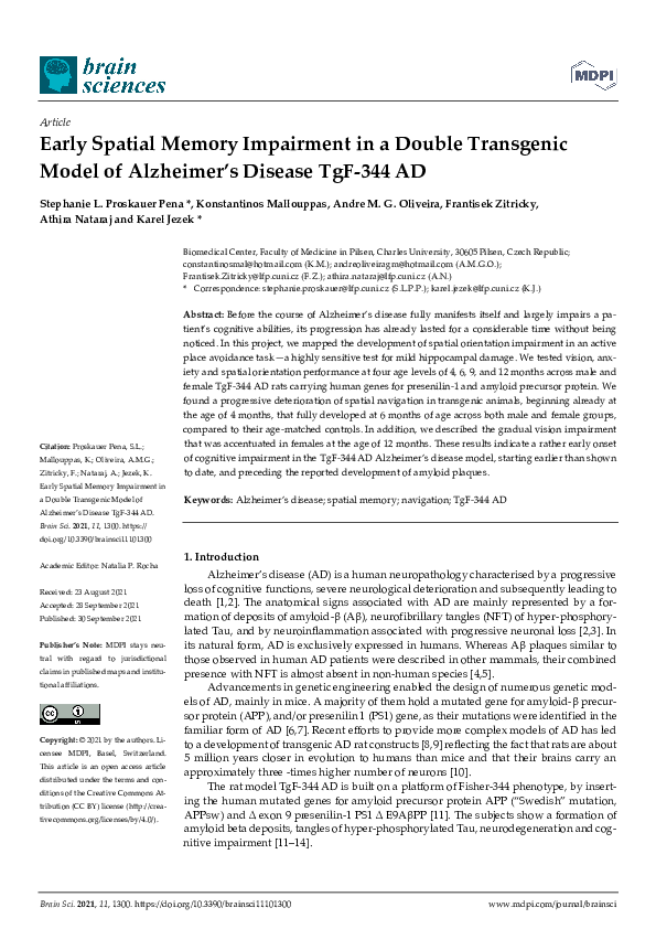 (PDF) Early Spatial Memory Impairment in a Double Transgenic Model of ...