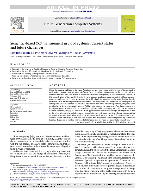 (PDF) Semantic-based QoS management in cloud systems: Current status and future challenges