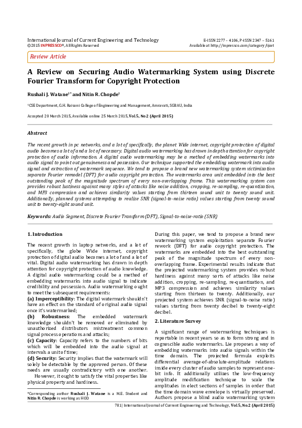 (PDF) A Review on Securing Audio Watermarking System using Discrete ...