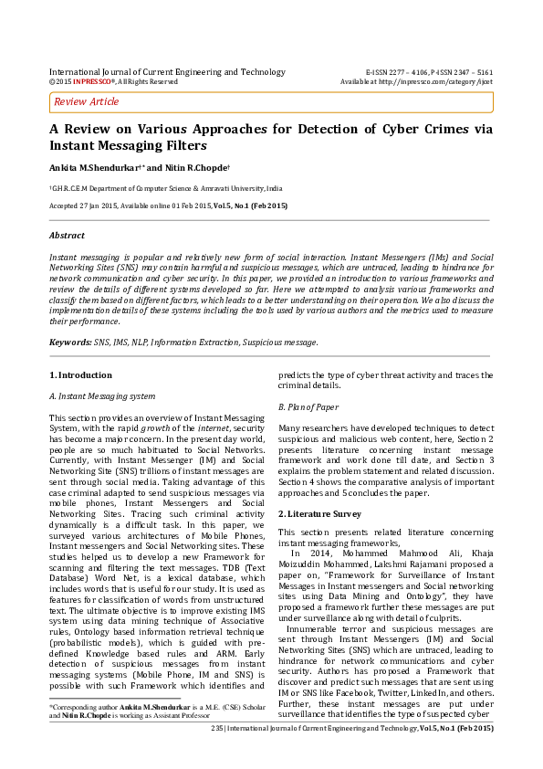 (PDF) A Review on Various Approaches for Detection of Cyber Crimes via ...
