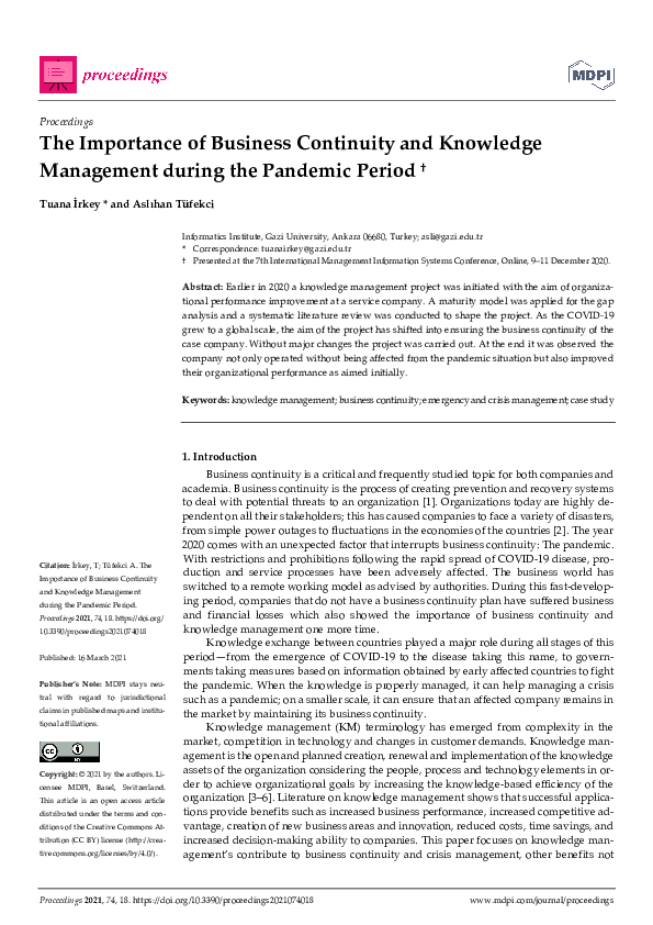 (PDF) The Importance of Business Continuity and Knowledge Management during the Pandemic Period